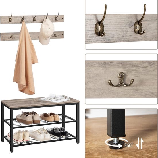 Kapstok Schoenenrek Set - Garderobe Met Schoenbank - Kledingrek Met 9 ...