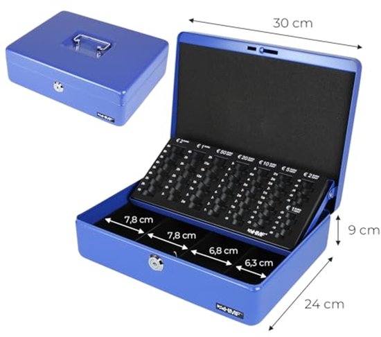 Premium Geldcassette voor Efficiënt Geldbeheer - 30 x 24 x 9 cm, Blauw ...