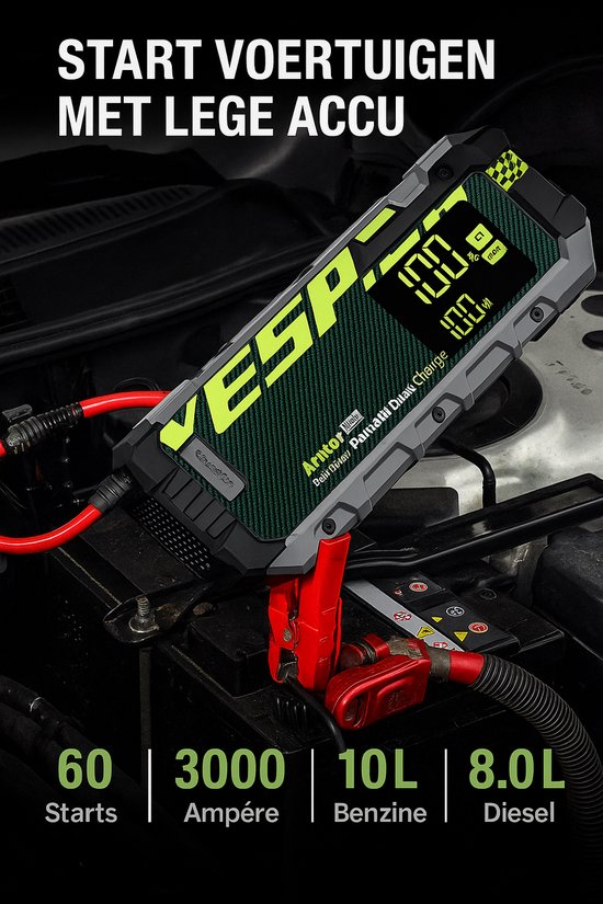 Yesper Armor Jumpstarter 12V - 20.000mAh - 3000A - Accu Booster voor ...