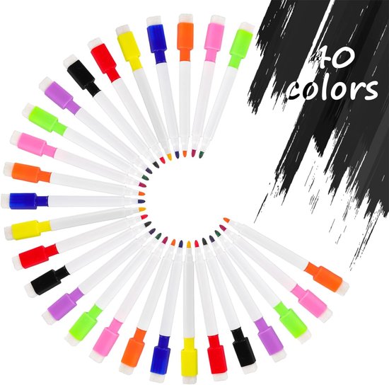40 Pcs Whiteboard Marker Set - Colourful Foil Pen - Washable Whiteboard ...