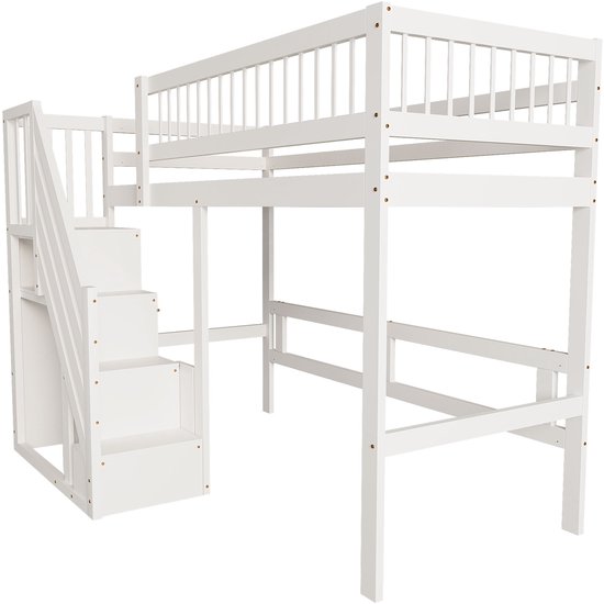 Sweiko Hoogslaper - 90 x 200 cm - Met opbergruimte - Houten kinderbed ...