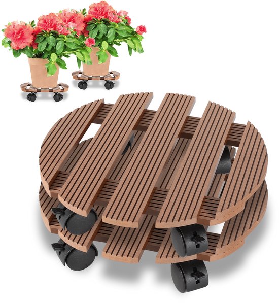 2 stuks Rond Plantentrolley 30cm - WPC Plantentrolley op wieltjes ...