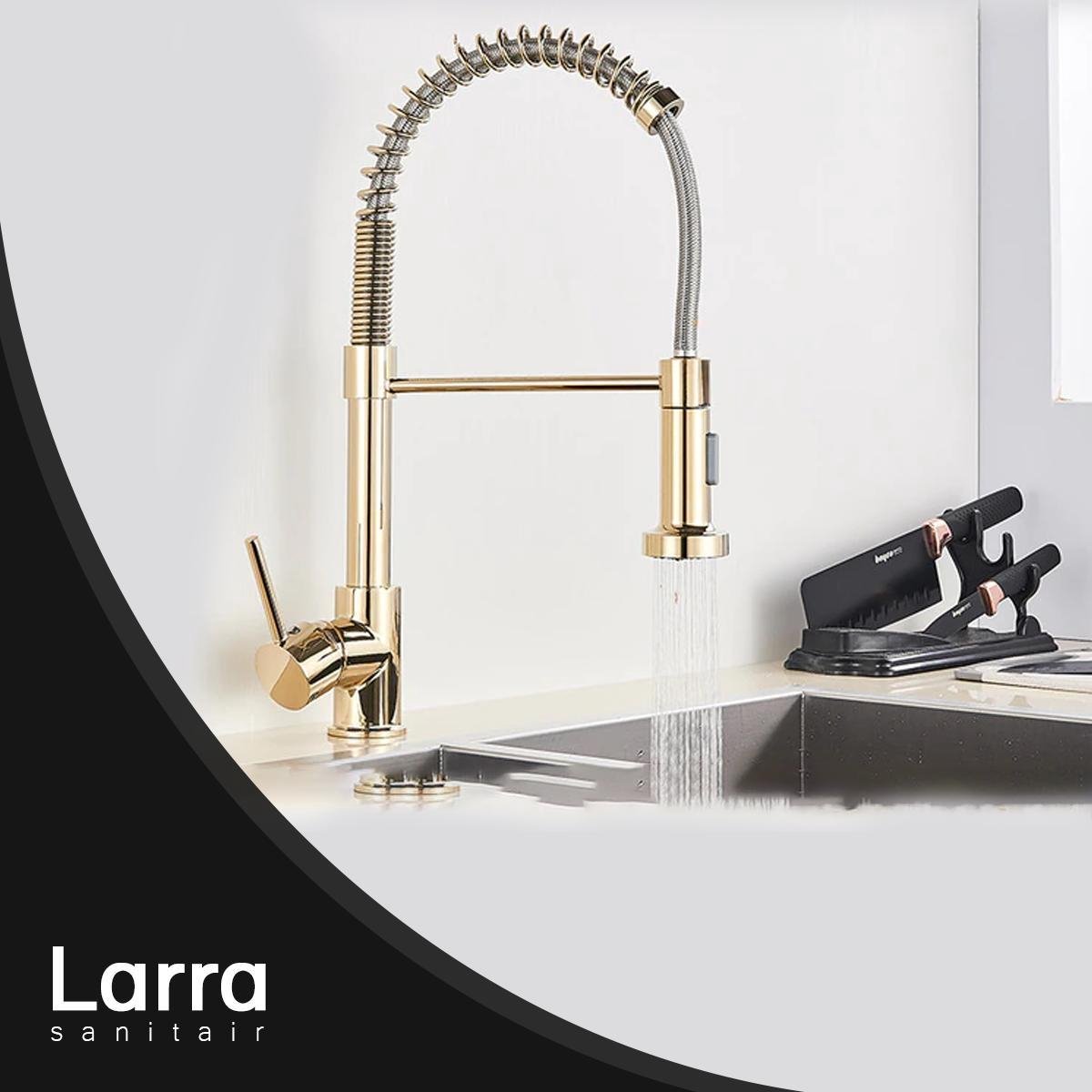 Larra Premium Akile Goud Keukenkraan - Mengkraan - Uittrekbare Uitloop - Goude Kraan -... | bol.com