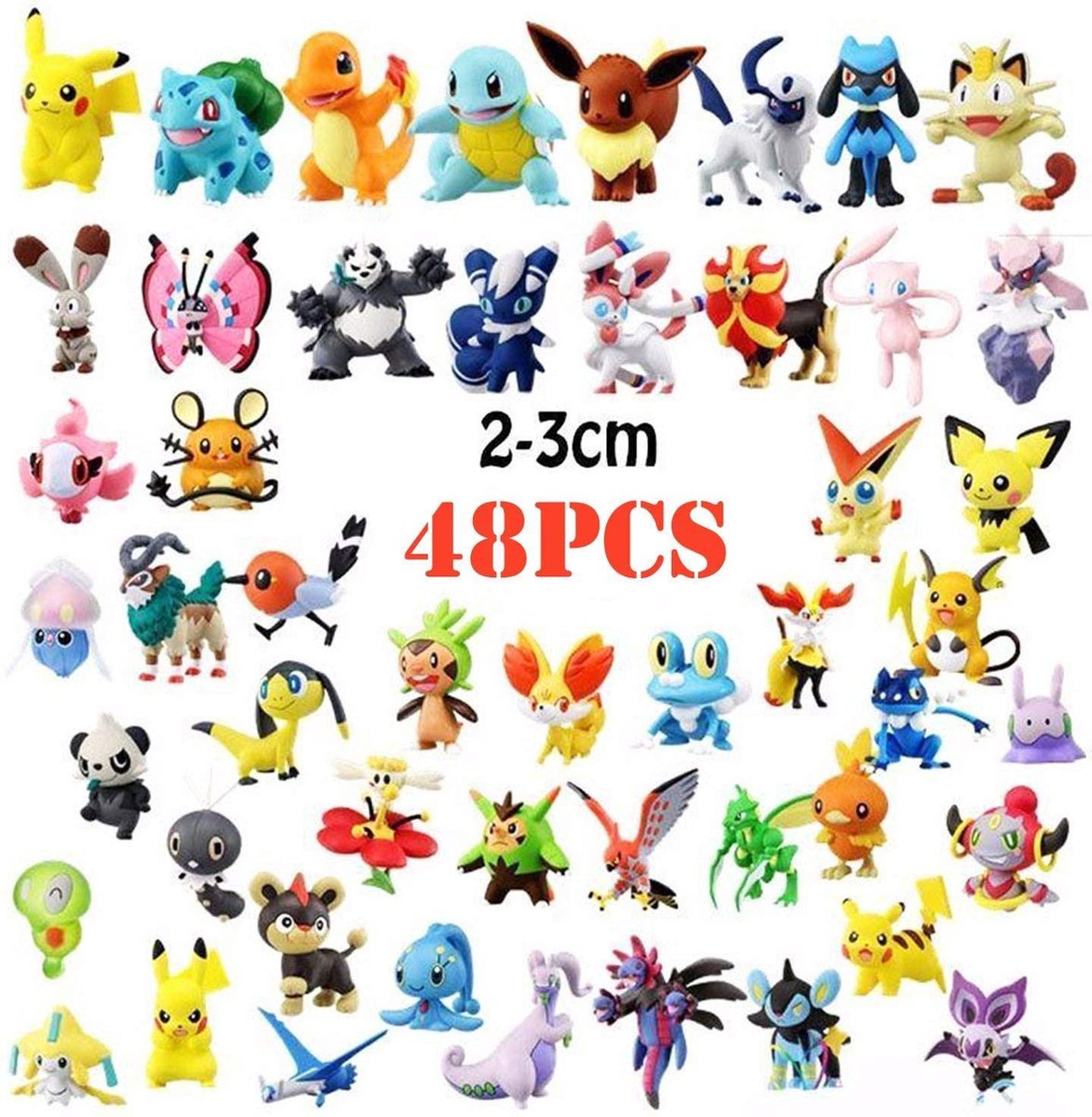 Pokemon Toy Set Mini Action Figures, 48 Pokemon Mini Figure Set + 16 ...