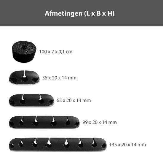 MolinQ Kabel Organiser Set Zwart - 4 Design Kabelklemmen en 1M ...
