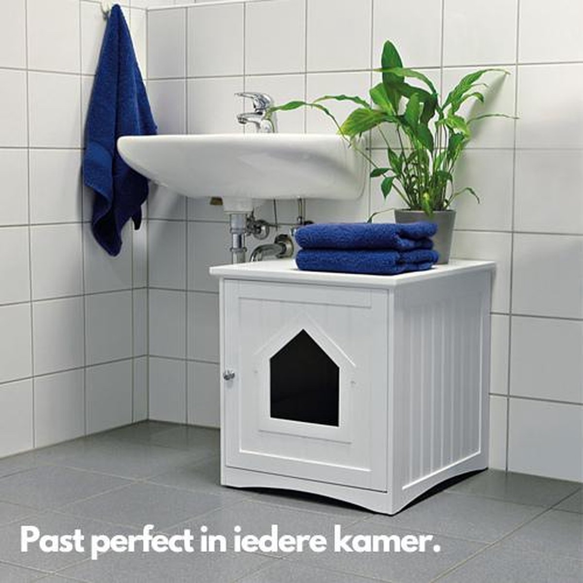 Kattenbak Ombouw - Houten Kattenhuisje - Wit Decoratief Kattenmeubel ...