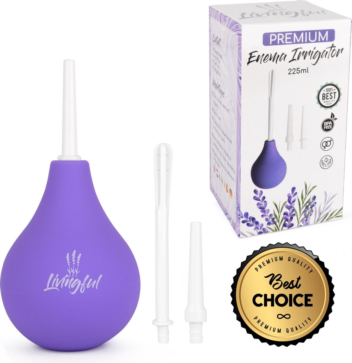 Livingful Premium Enema Irrigator 225ml • Klysma Set • Enema Kit • Anal ...