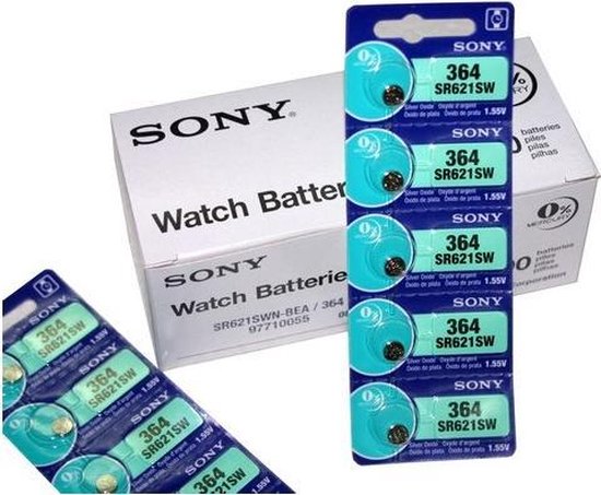 100 Stuks - Sony SR621SW - 364 Silver Oxide Horloge Knoopcel Batterij | bol