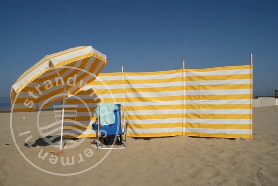 Strand Windscherm 4 meter dralon geel/wit met houten stokken | bol