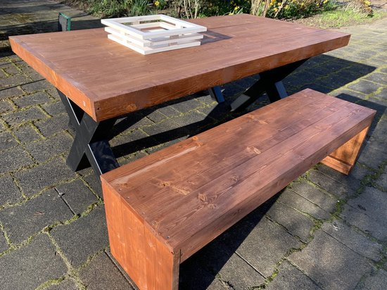 Tuinset Freddo | 2.40 x 0.95 Steigerhout | Tuintafel + bankjes | 8 ...