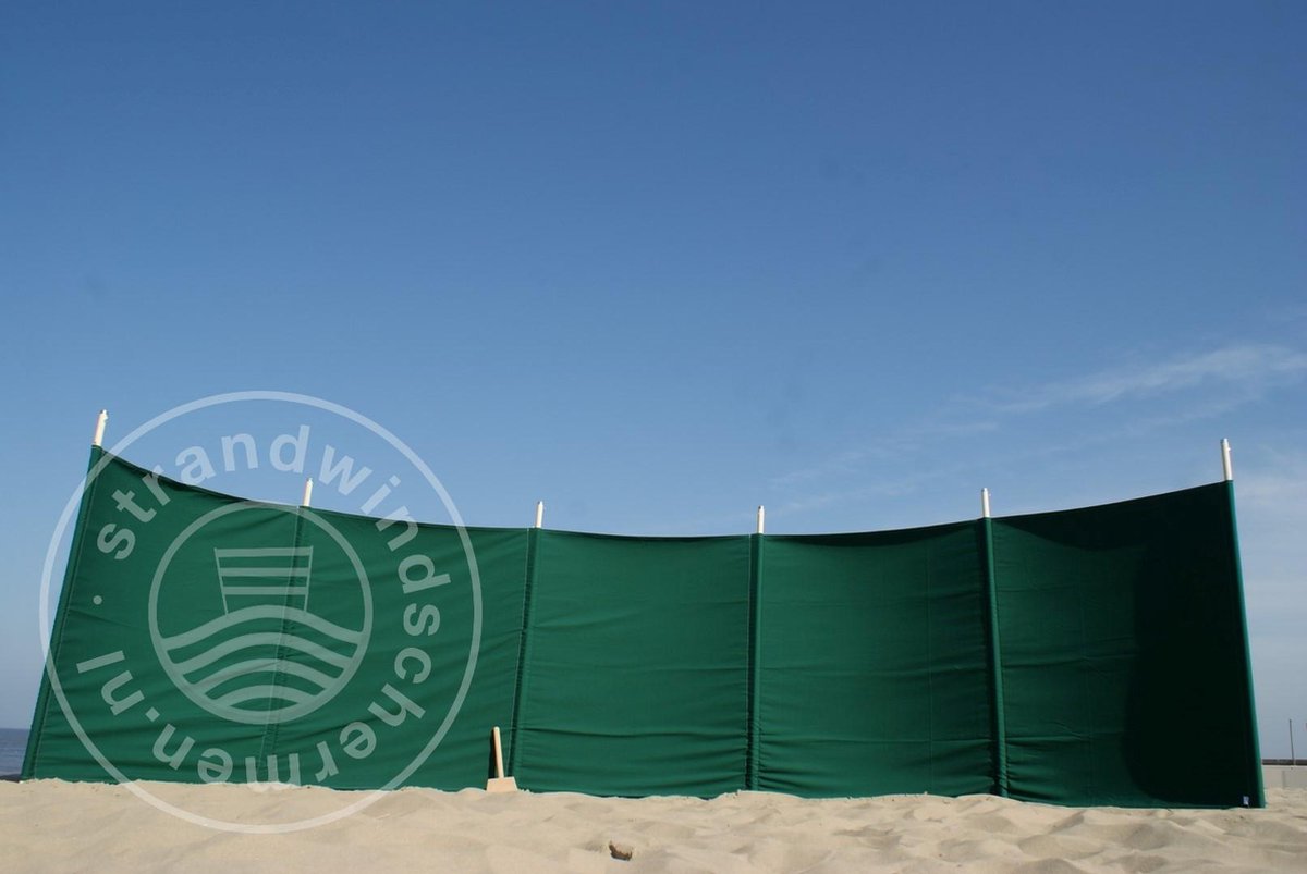Strand Windscherm 6 meter dralon effen groen met houten stokken | bol.com