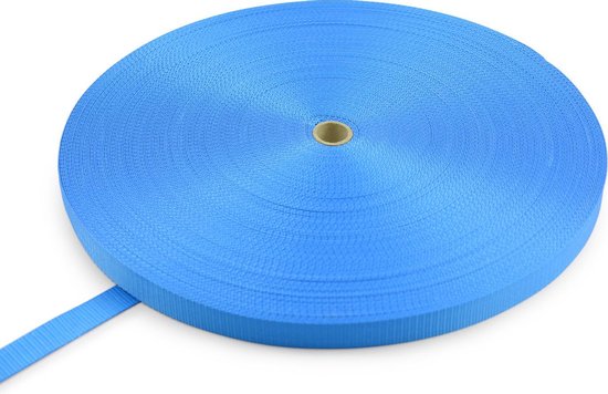 Polyester band 25 mm - 1200 kg - 50 m op rol - zonder strepen - Blauw | bol