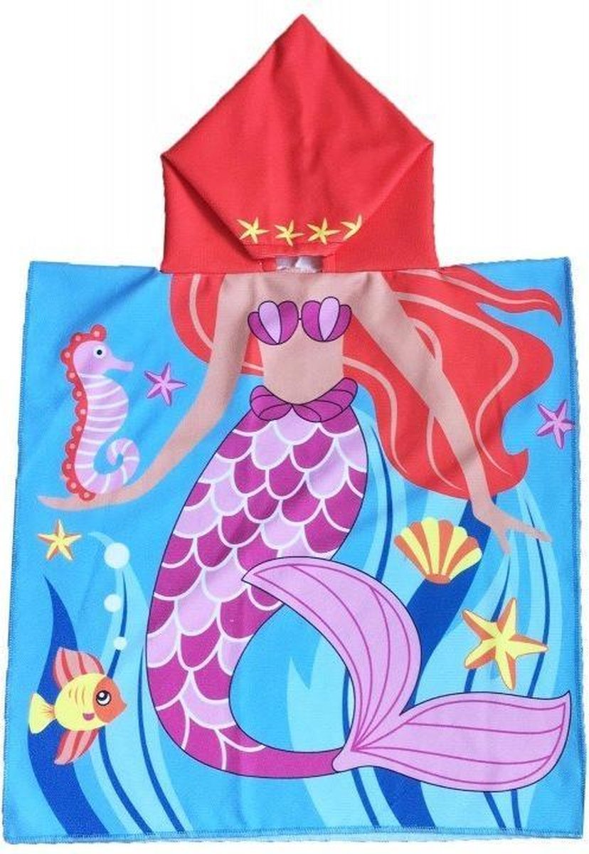 Strandlaken Zeemeermin – Blauw/Rood - Badponcho - Badcape - Kinderdoek ...