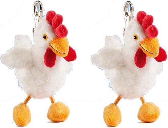 Set van 4x stuks pluche mini kip knuffel sleutelhanger 12 cm - Pluche ...
