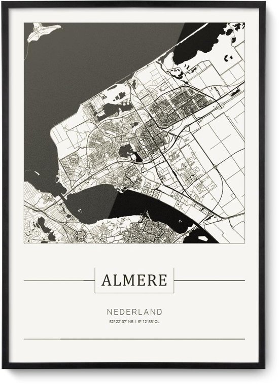 Stadskaart Almere - Plattegrond Almere – city map – muurdecoratie 30 x ...