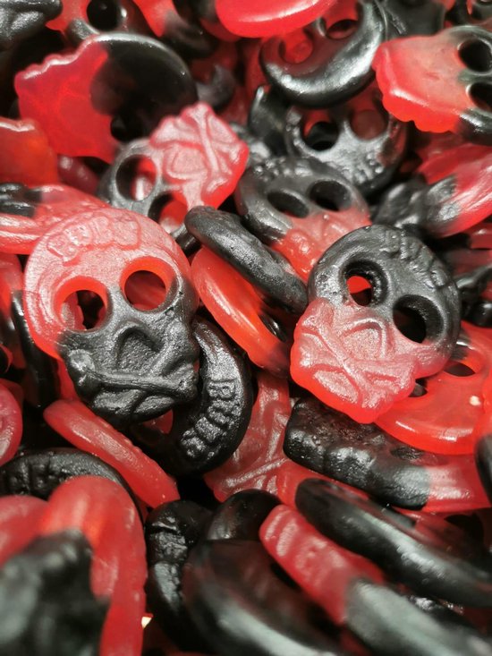 Suikervrije Snoep Frambozen en Drop Schedels 450 Gram - Gelatinevrij ...