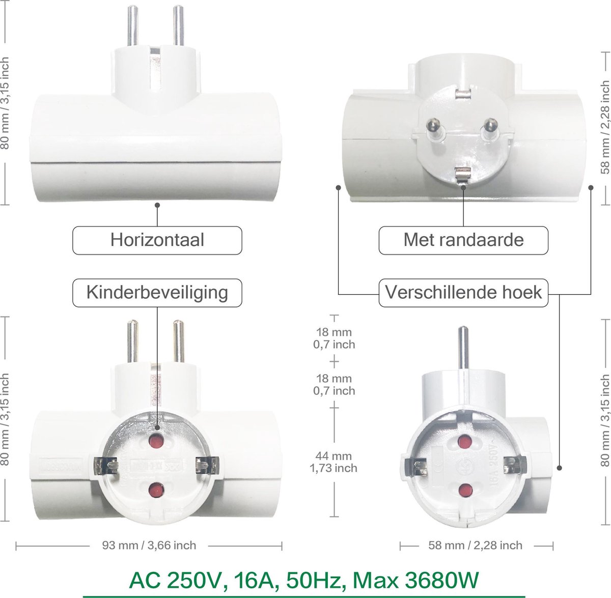 Colorful Sun® Stopcontact splitter - Verdeelstekker - Horizontaal ...