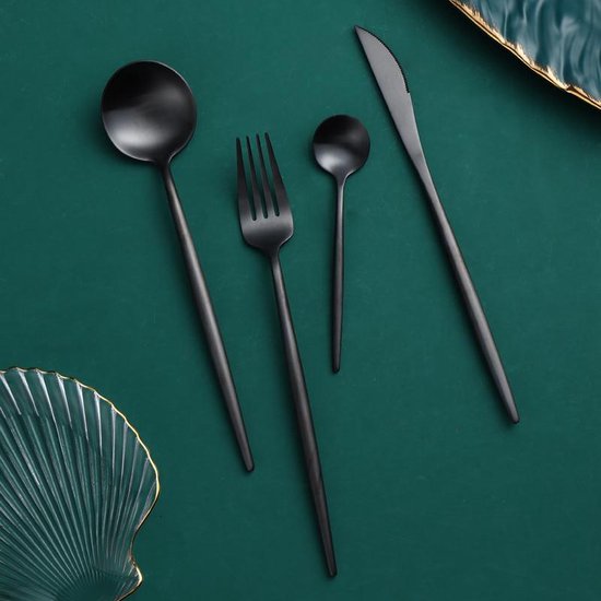 Luxe Zwarten Bestekset - Luxury Cutlery Luxe - Zwart Mat RVS - 16 delig ...