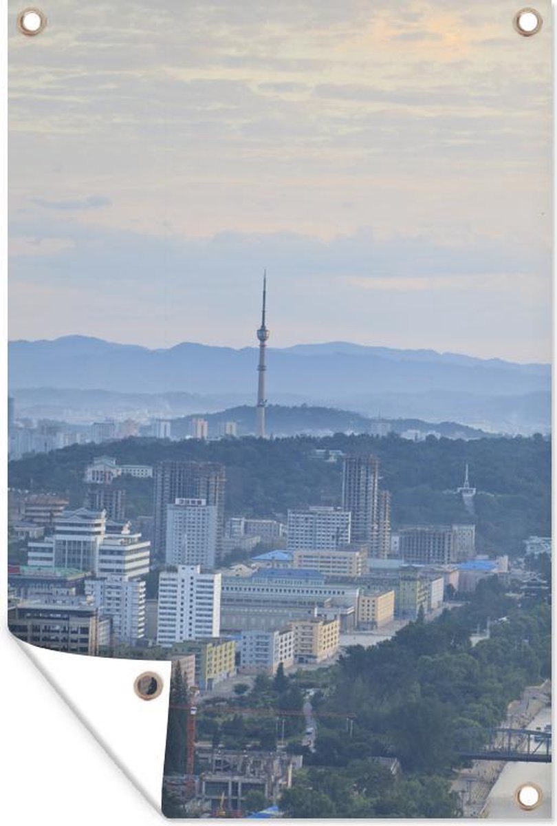 Skyline of Pyongyang in Asie with the TV Tower Garden poster 60x90 cm ...