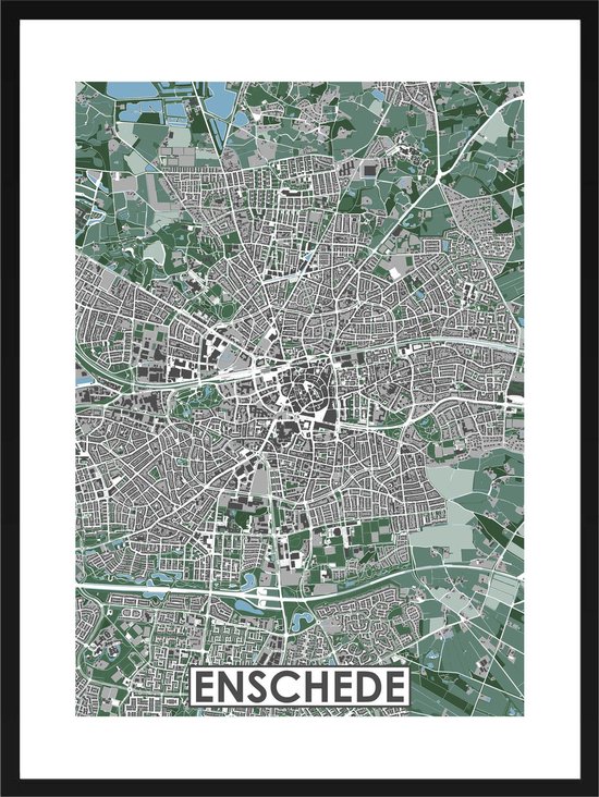 Enschede - stadskaart | Inclusief strakke moderne lijst ...