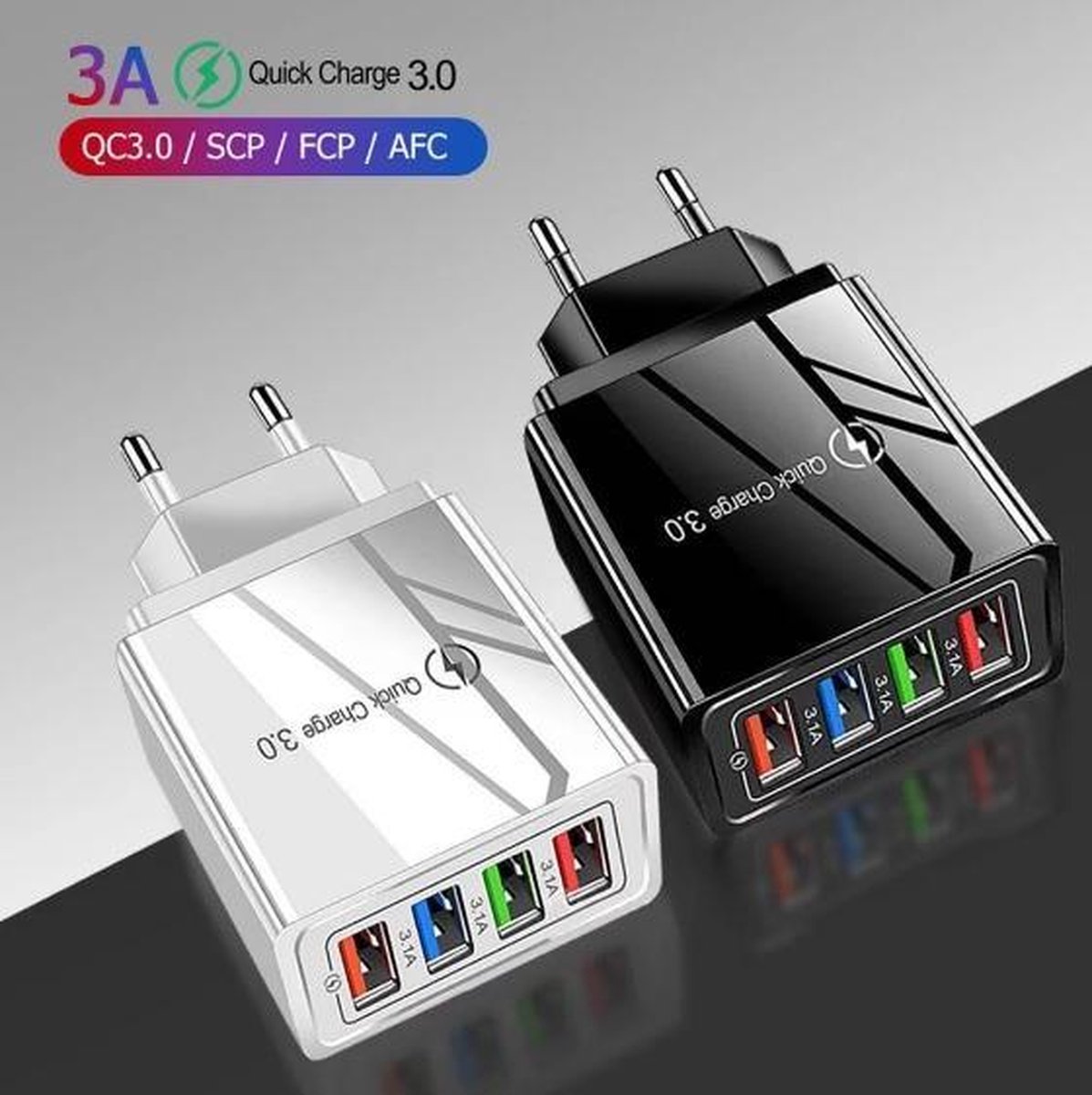 USB Lader 4 in 1 met snel laad poort - USB Snellader - USB Stekker ...