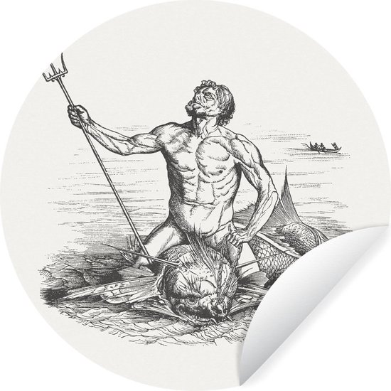 Ancienne illustration de Poseidon Wall Circle papier peint autocollant ...