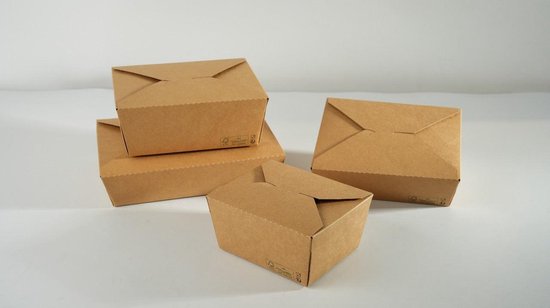100x Luxe Oosterse Maaltijdbox 1400ml kraft Bio - 16.8cm x 13.6cm x 6 ...