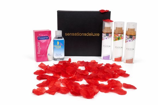 Sensationsdeluxe - Massage Box - 3x Massage olie - 1x Glijmiddel - 1x ...