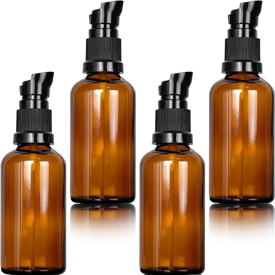 Set van 4 lege bruine glazen flessen - 100ml - met pomp, trechter ...