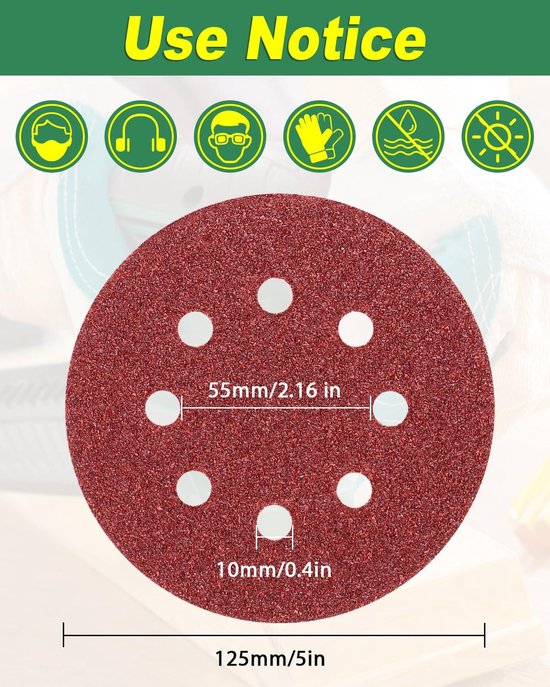 Schuurbladen met klittenband, 10 stuks, 125 mm, korrelgrootte 80, voor ...