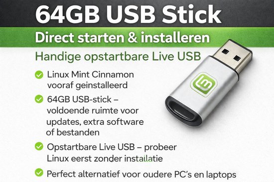 Linux Mint Cinnamon | 64GB USB | Direct starten | opstartbare Live USB ...