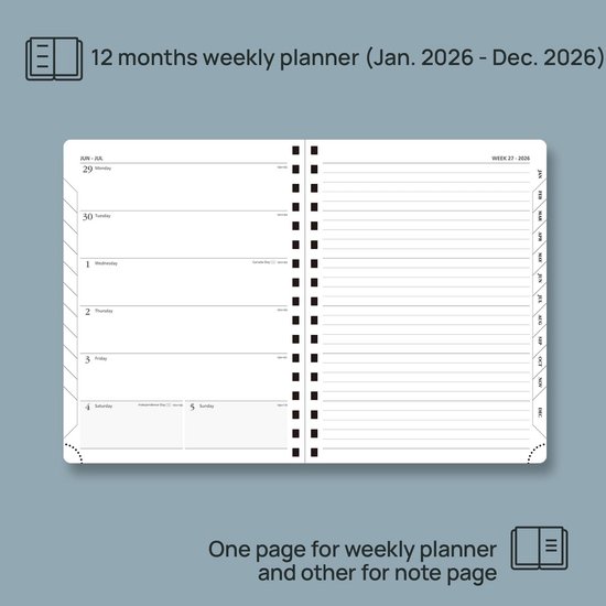 A5 Agenda 2026 Weekoverzicht Spiraalgebonden PU Leer Zacht Softcover ...