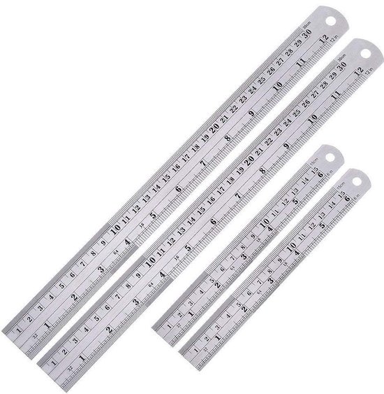 Set van 4 roestvrijstalen linialen 30 cm en 15 cm - Inclusief ...