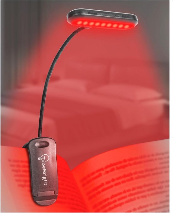 Rood LED-boeklampje met klem, USB-C oplaadbaar voor comfortabel lezen ...