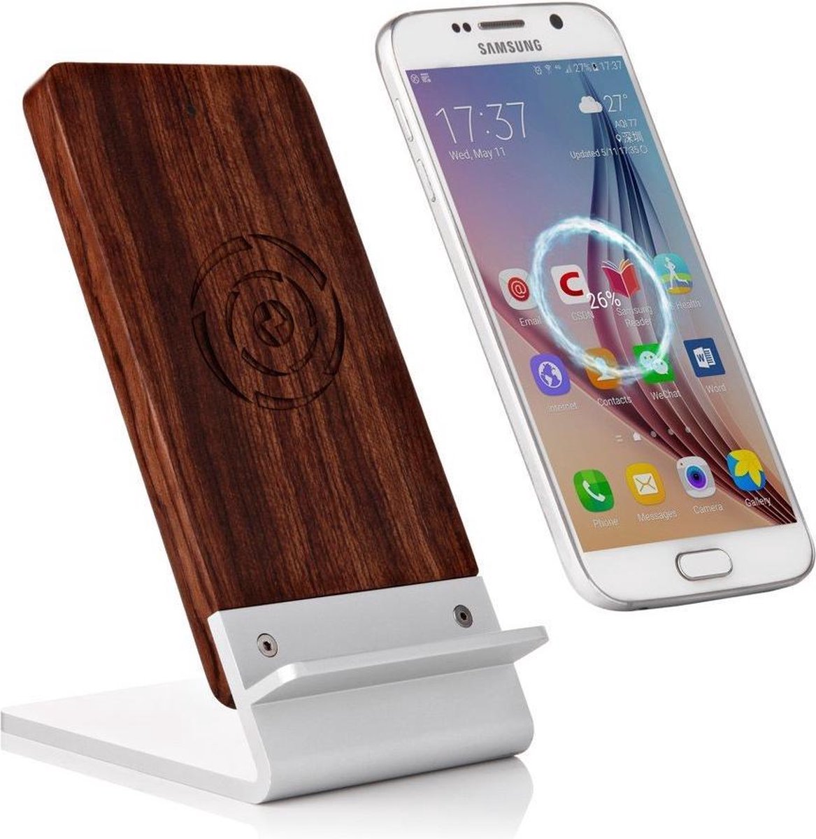 Seenda - Draadloze Oplader Bureau QI Wireless Charger Bruin | bol