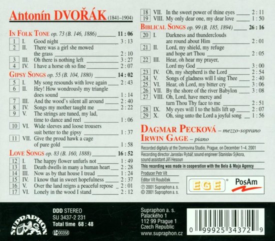 Dagmar Peckova & Irwin Gage - Dvorák: Songs (CD), Irwin Gage | Muziek ...