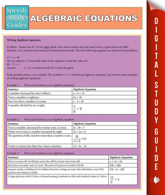 Algebraic Equations (Speedy Study Guides) (ebook), Speedy Publishing ...