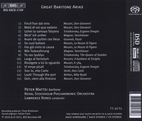 Peter Mattei, Royal Stockholm Philharmonic Orchestra, Lawence Renes ...