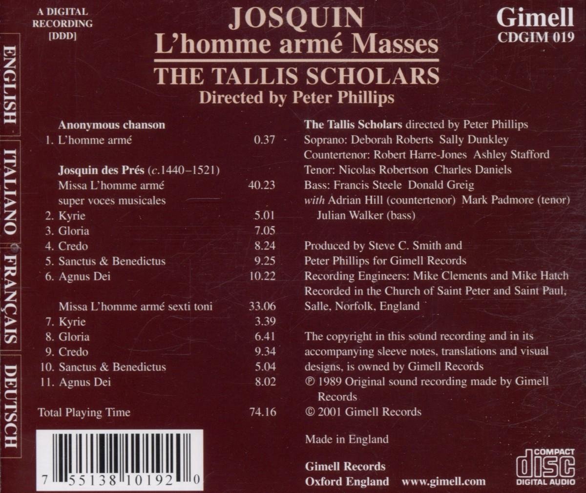 Josquin: L'homme arme Masses / Peter Phillips, The Tallis Scholars ...