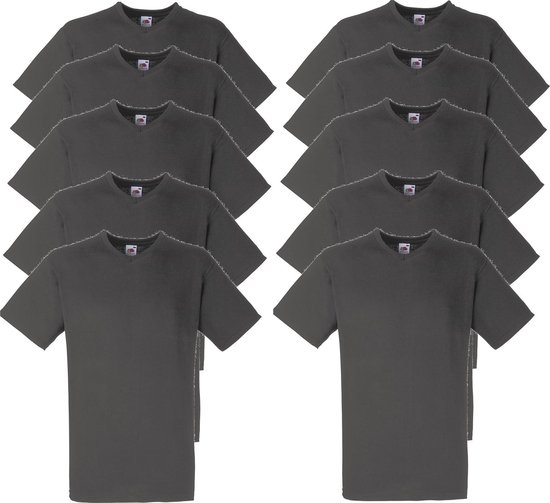 10 x Fruit of the Loom V-Hals ValueWeight T-shirt Light Graphite Maat ...