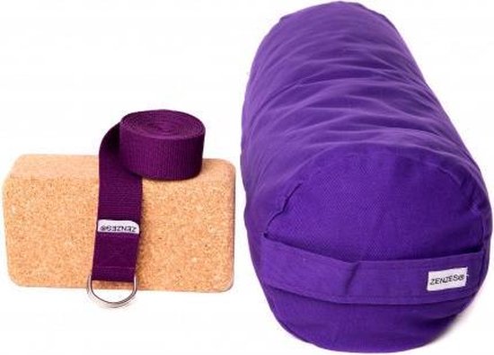 Zenzes PRO bolster met yogariem en yogablok - paars | bol