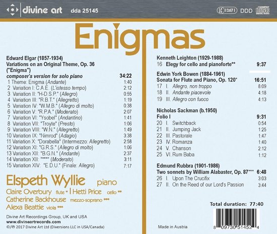 Elspeth Wyllie & Catherine Backhouse & Claire Overbury - 'Enigmas' (CD ...