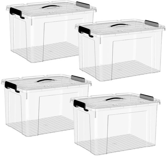 Opbergdozen met deksels Pack van 4 40L stapelbare doorzichtige plastic ...