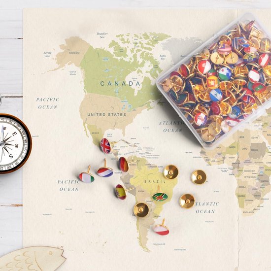 Nationale Vlaggen Pins 200 Stuks Wereld Push Pins, Land Vlaggen Kaart ...