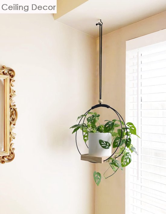 Plantenhanger met houten voet - Boho macramé hangende plantenhouder ...