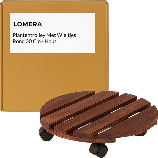 Lomera Houten Plantentrolley - Plantentrolley Met Wieltjes - Rond 30 cm ...