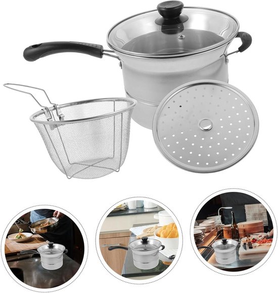 1-delige Melkpan Set – RVS Pan met Deksel en Handvat – Zilverkleurige ...