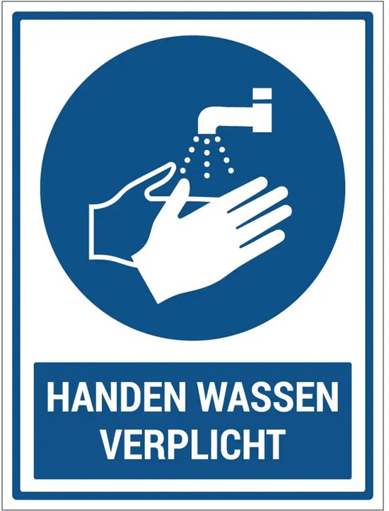 Handen wassen verplicht sticker met tekst - 28 x 21 cm | bol