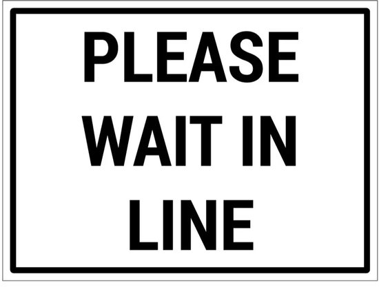 Please wait in line sticker - 20 x 15 cm | bol