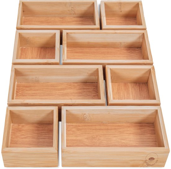 DeinKaufladen.com Set van 8 opbergdozen, houten organizer – praktische ...